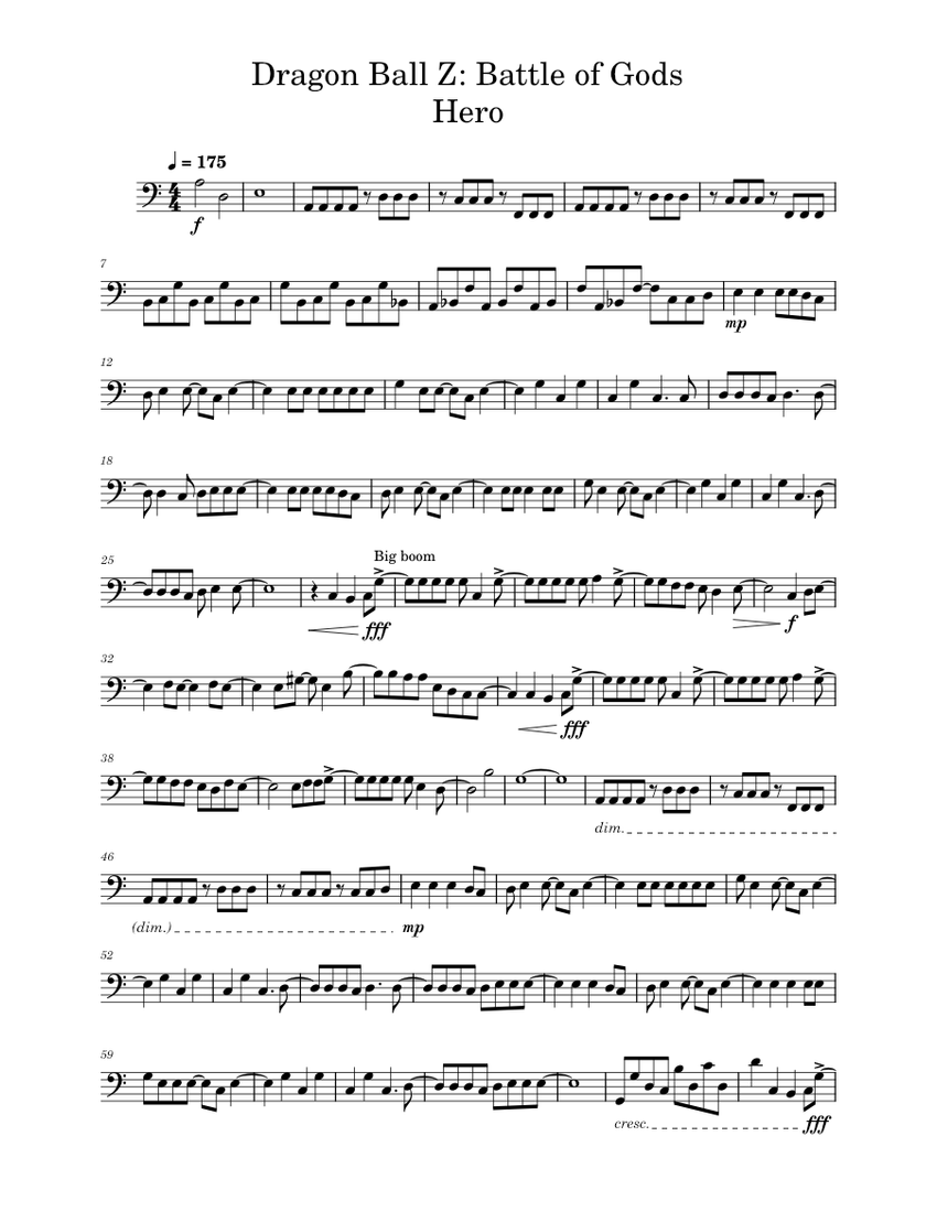 HERO – Flow Dragon Ball Z Battle of Gods Hero Trombone Sheet music for ...