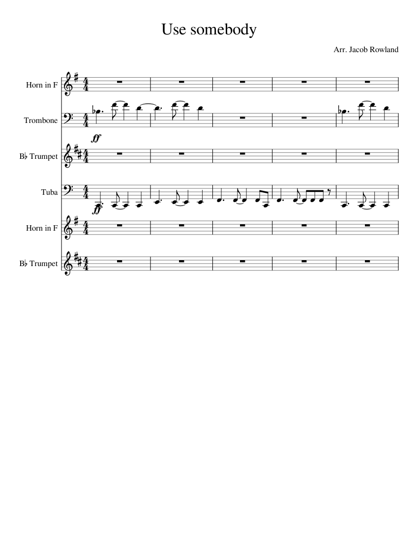 Use somebody Sheet music for Trombone, Tuba, Trumpet in b-flat, French ...