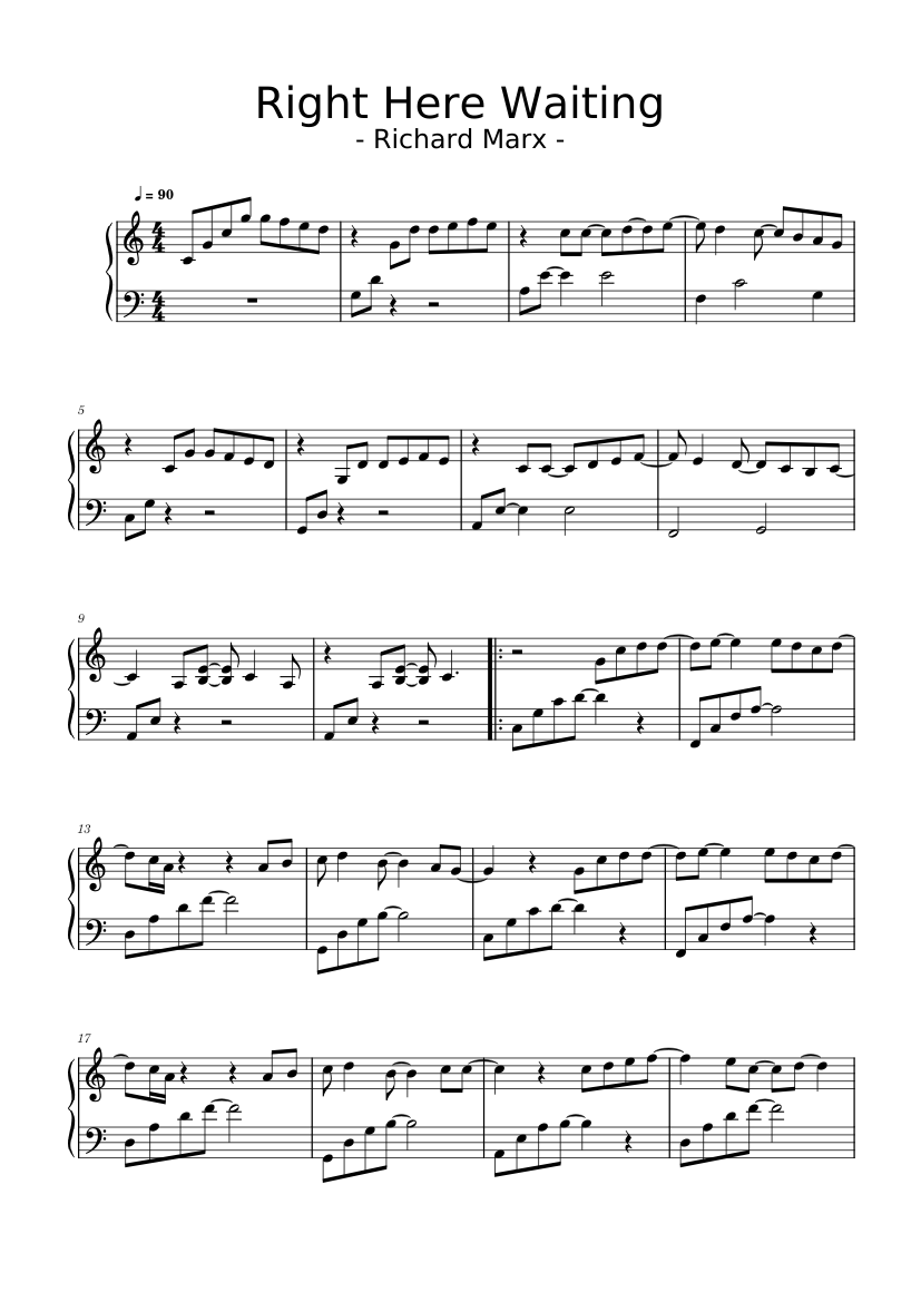 Right Here Waiting - Richard Marx - Sheet Music for Piano (Solo) Easy ...