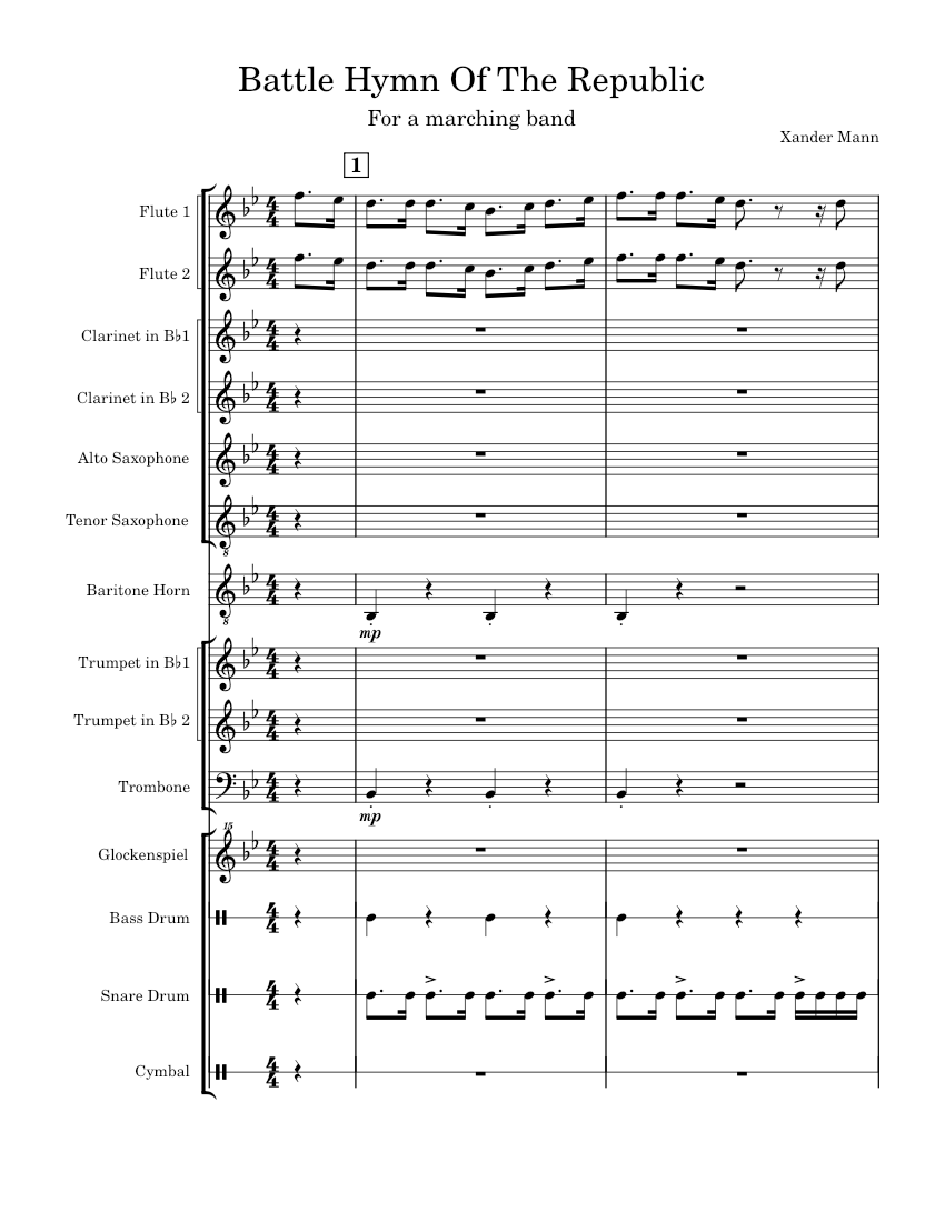Battle Hymn Of The Republic Sheet music for Trombone, Flute, Saxophone ...