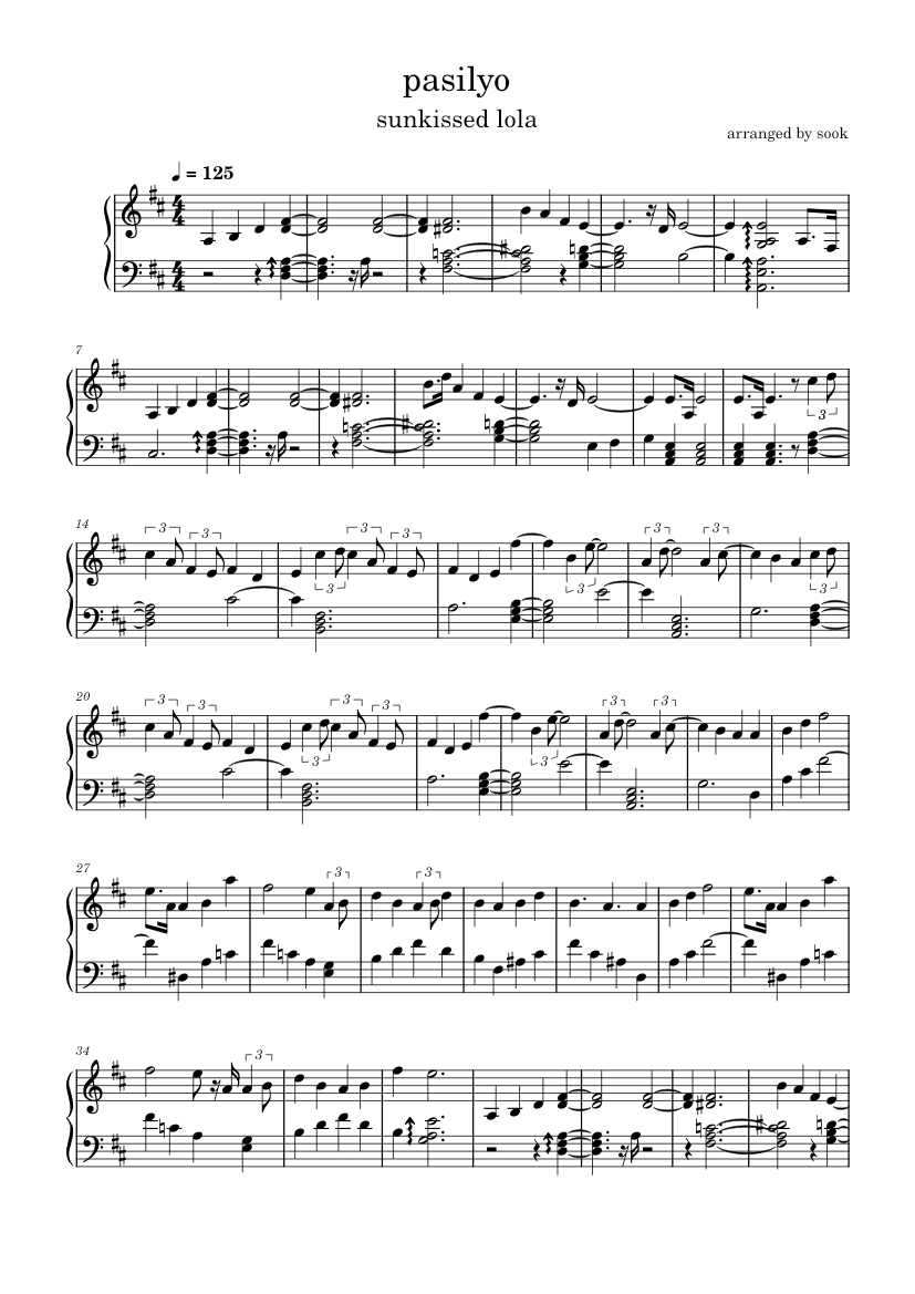 Pasilyo – Sunkissed Lola Sheet Music for Piano (Solo) easy | MuseScore.com