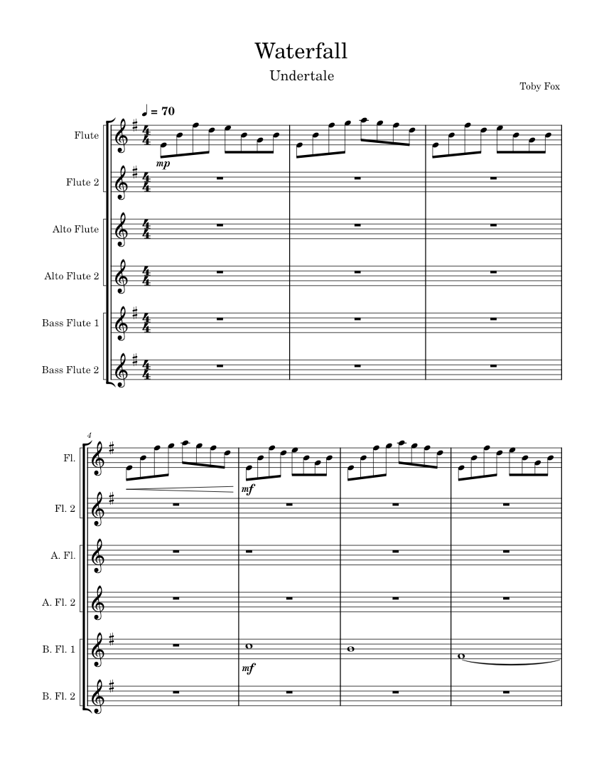 Waterfall – Toby Fox Waterfall Sheet music for Flute (Woodwind Ensemble) | Musescore.com
