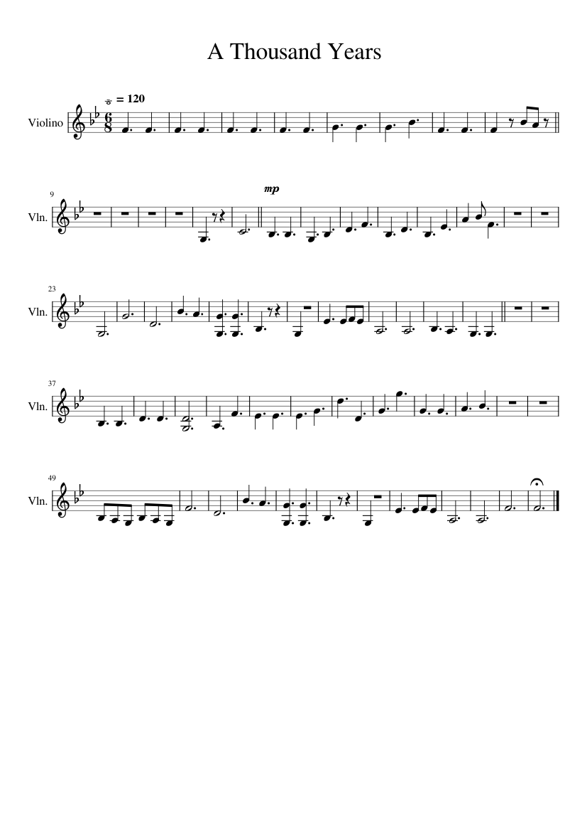 A THOUSAND YEARS VIOLINO 3 Sheet music for Violin (Solo) | Musescore.com