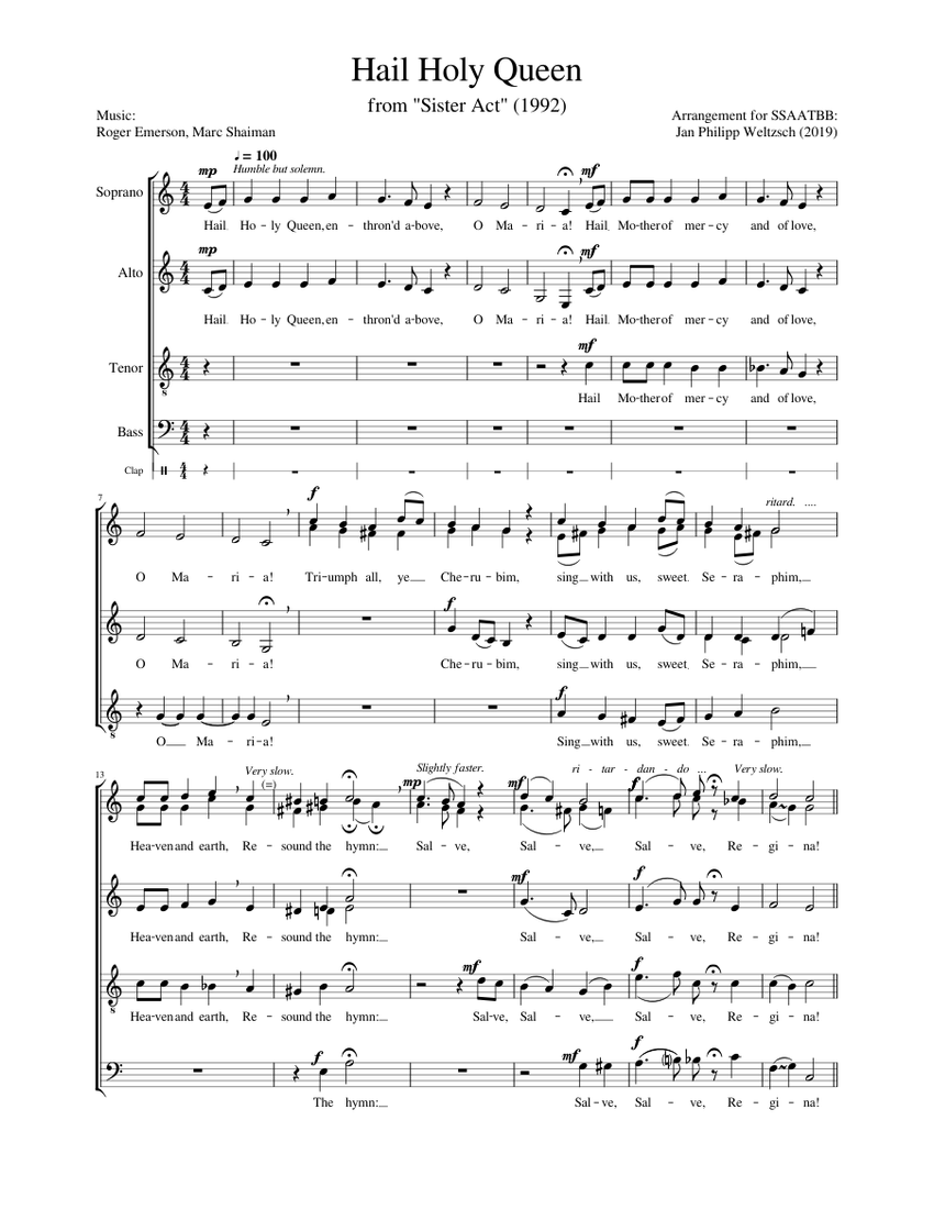 Hail Holy Queen (SSATB - SSATTBB) Sheet music for Vocals, Hand clap ...
