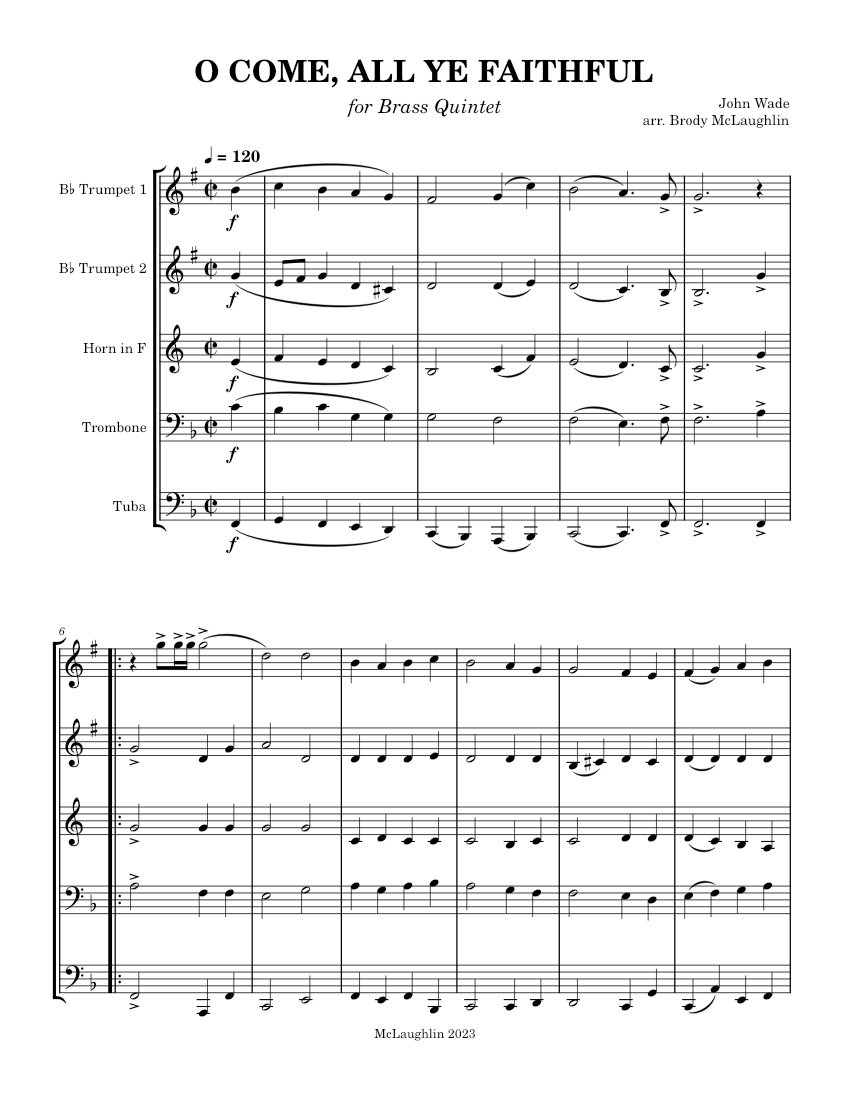 O Come, All Ye Faithful – John Francis Wade (Brass Quintet) Sheet music ...