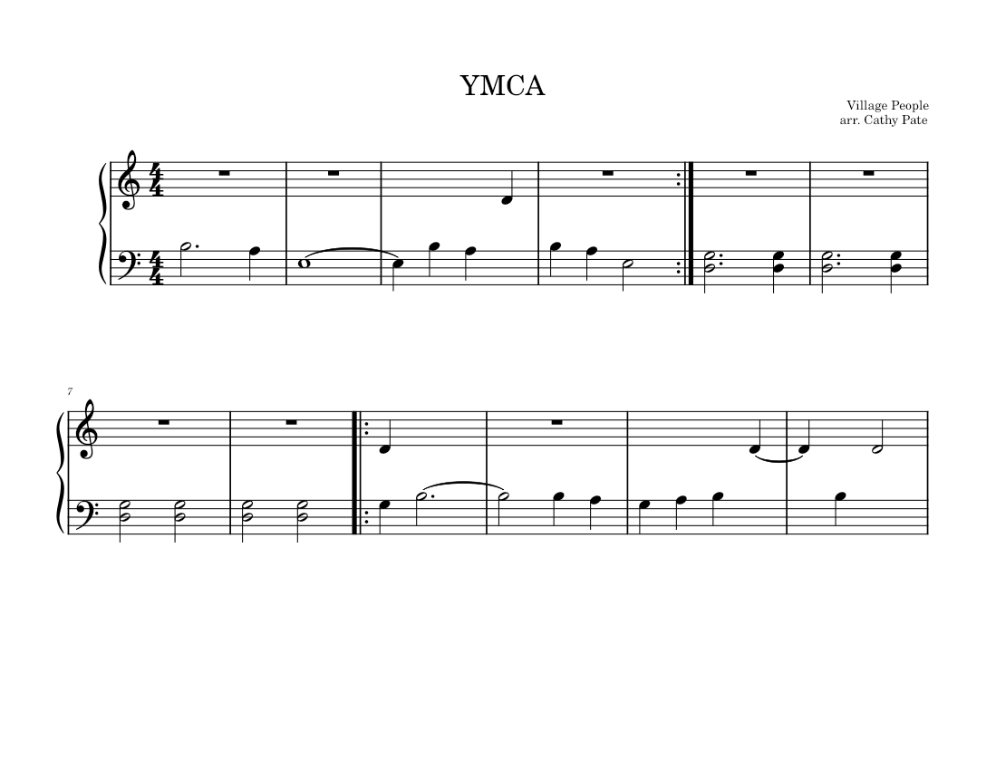 YMCA – Village People Sheet Music for Piano (Solo) Easy | MuseScore.com