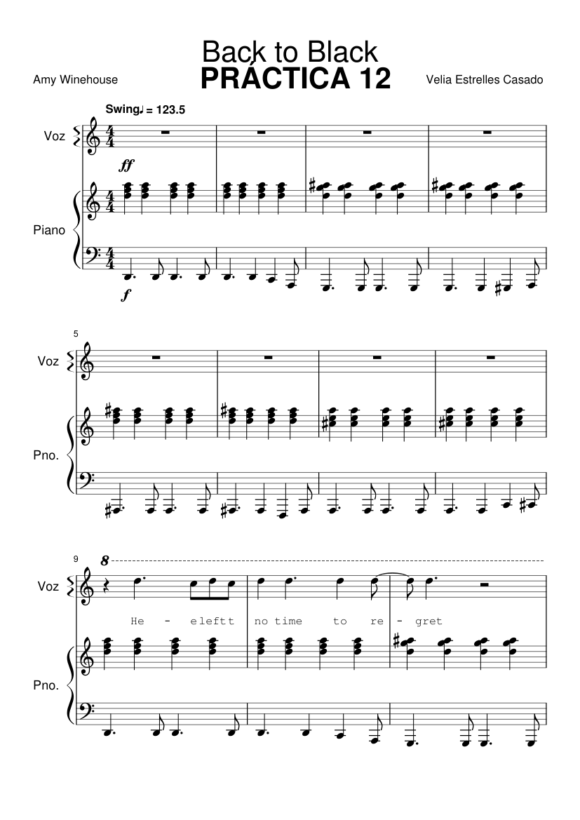 Back To Black · Amy Winehouse Sheet Music for Piano (Solo) | MuseScore.com