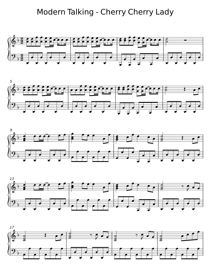 Cherry Cherry Lady - Modern Talking - piano tutorial