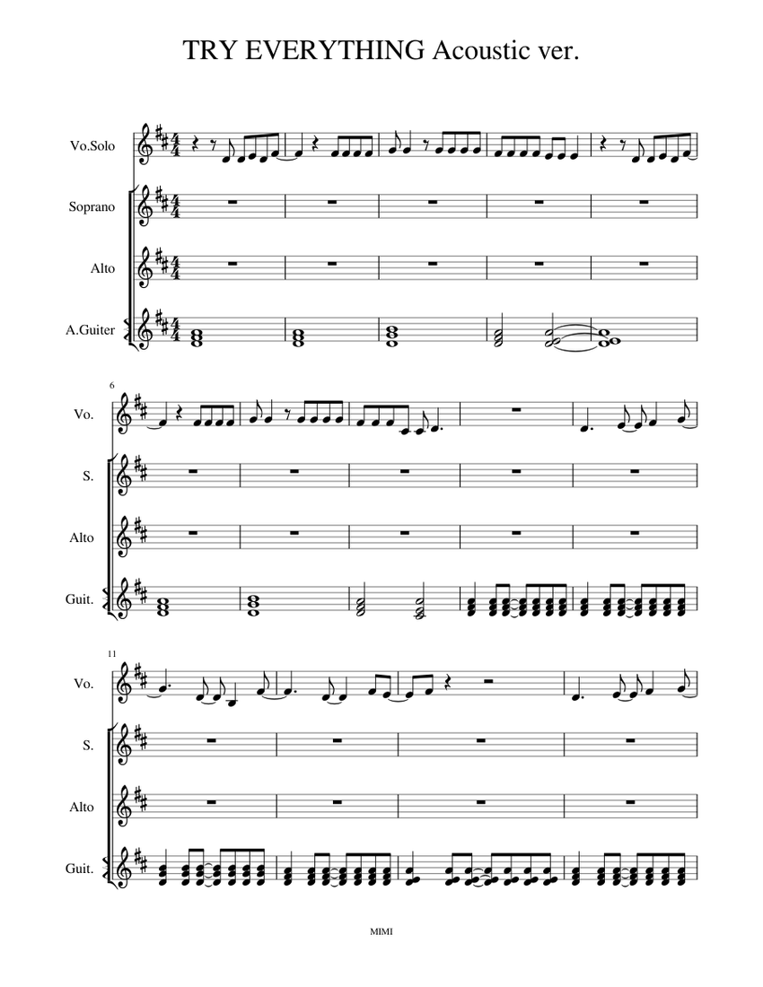 TRY EVERYTHING Sheet music for Soprano, Vocals, Mezzo soprano, Guitar ...