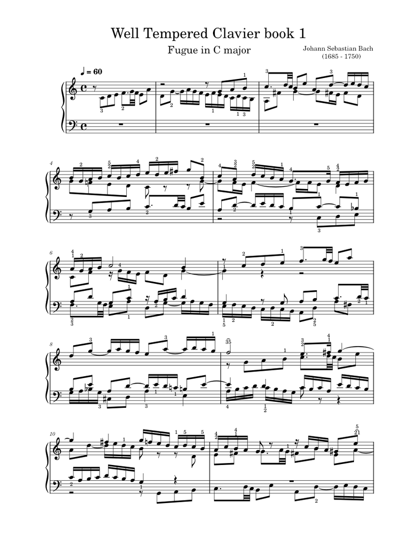 The well-tempered clavier - book 1 - no 1 fugue in c major bwv 846 ...