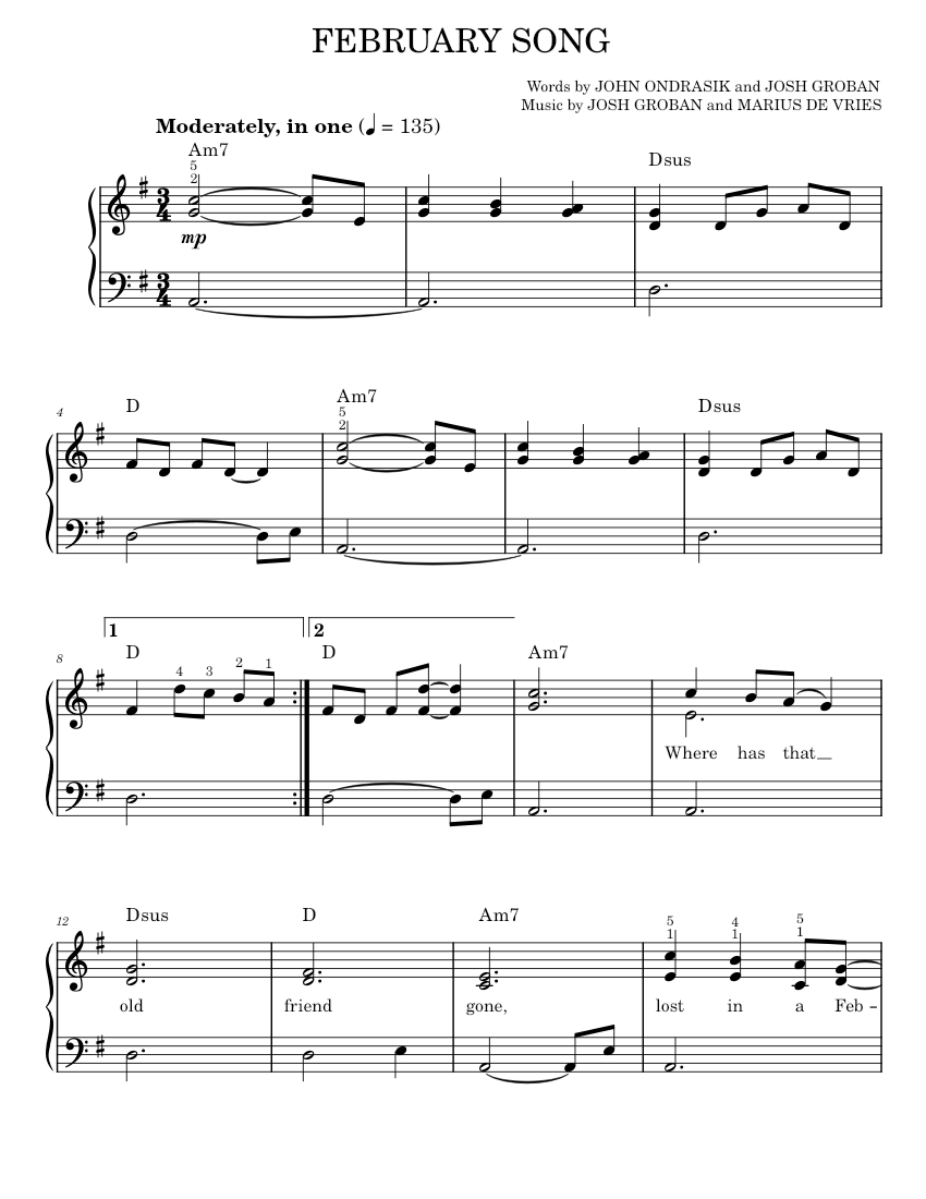 february song Sheet music for Piano by Josh Groban Official | MuseScore.com