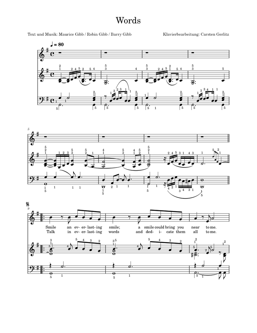 Words - BEE GEES Sheet music for Piano (Mixed Trio) | Musescore.com
