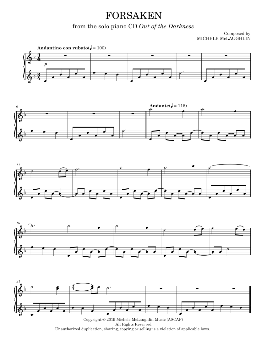 Play Official version of Forsaken Sheet Music by Michele McLaughlin for Piano | MuseScore.com