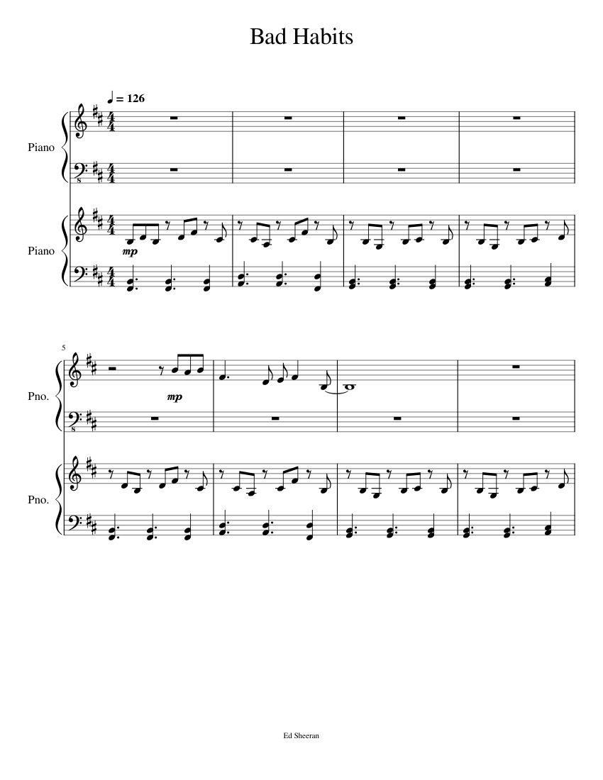 Bad Habits – Ed Sheeran (Piano Duo) Sheet music for Piano (Piano Duo ...