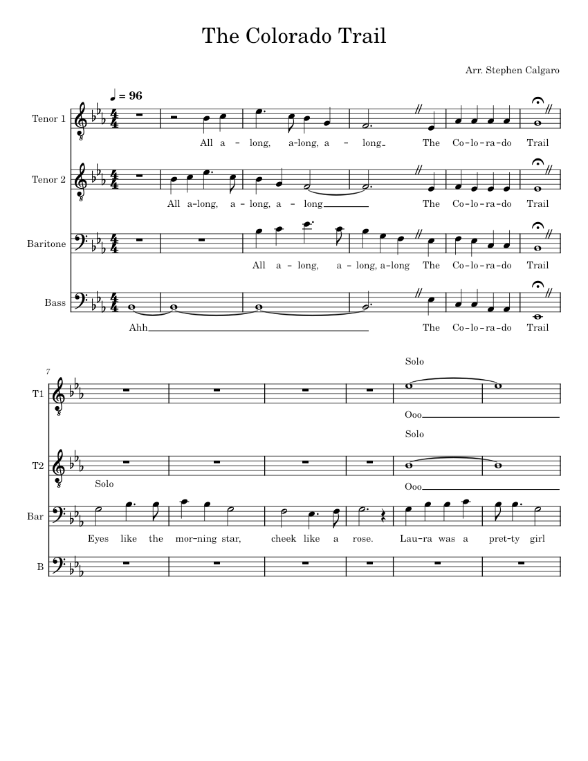 The Colorado Trail (TTBB) Sheet music for Piano (Mixed Quartet ...