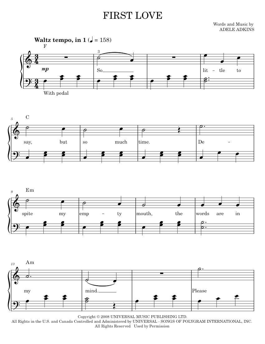 Play Official version of First love Sheet Music by Adele for Piano ...