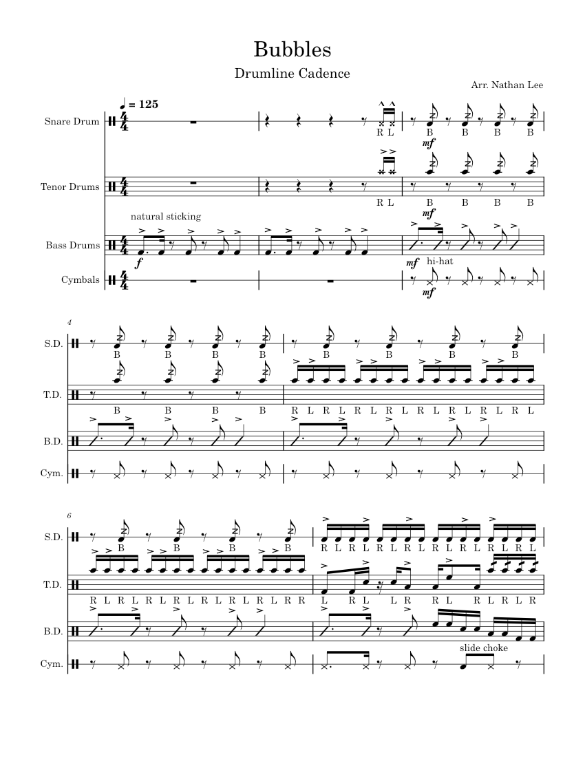 Bubbles - Drumline Cadence Sheet Music for Tuba, Synthesizer, Trumpet ...