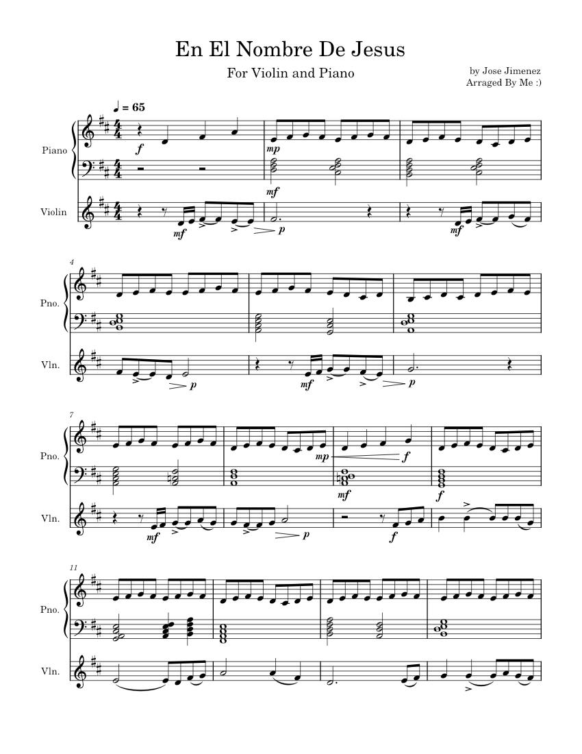 En El Nombre De Jesus Sheet music for Piano, Violin (Solo) | Musescore.com