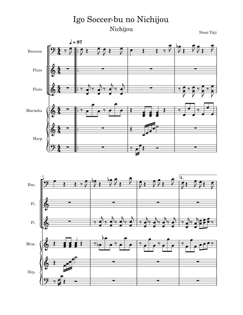 Igo Soccer-bu No Nichijou – Nichijou OST Sheet music for Flute, Bassoon ...