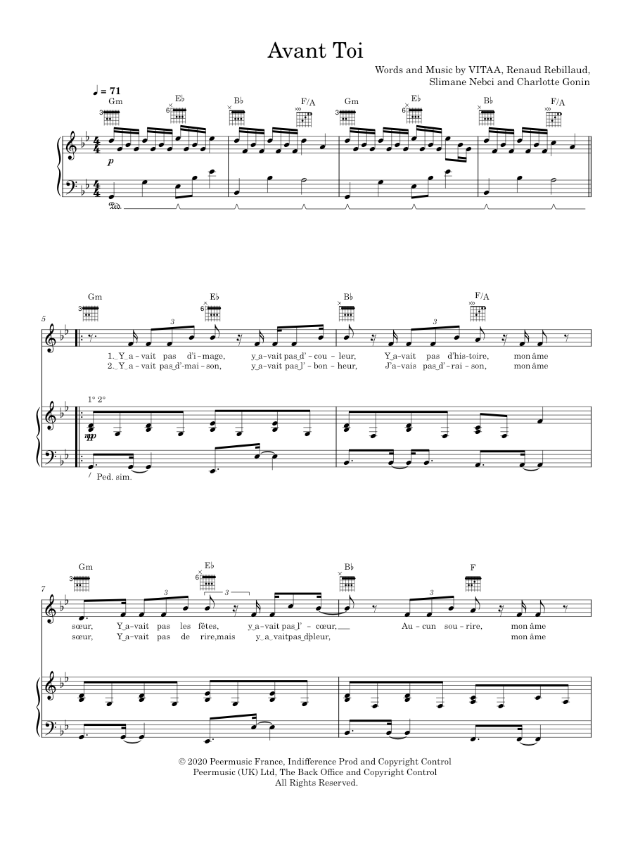 Play Official version of Avant toi Sheet Music by Vitaa & Slimane for ...