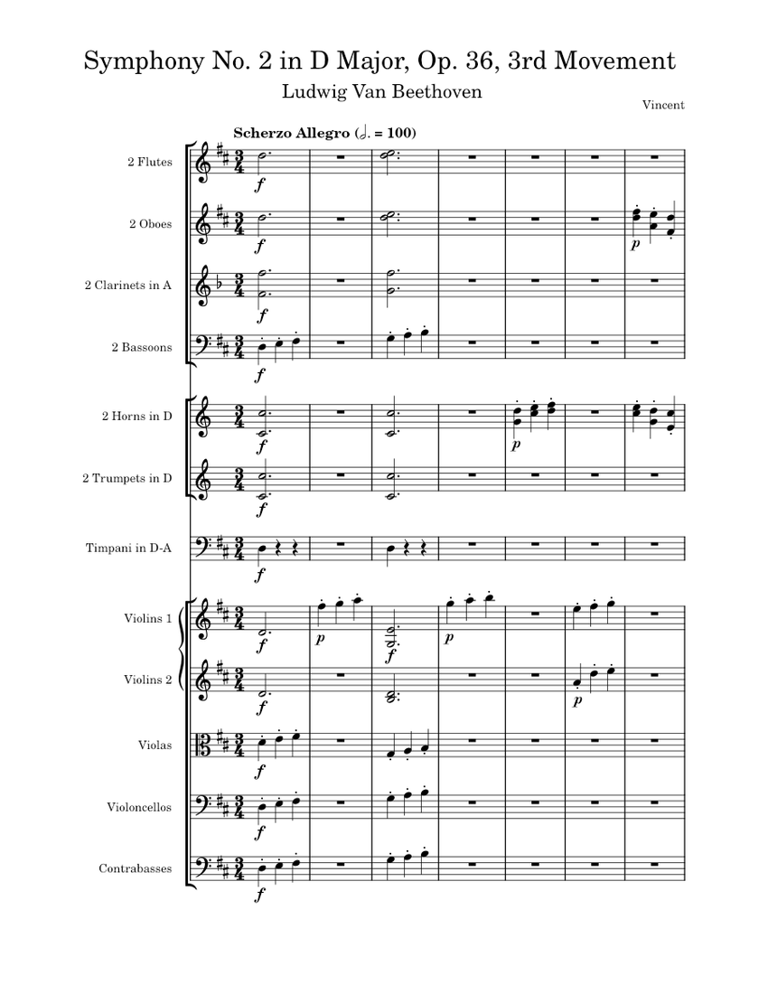 Beethoven - Symphony No. 2 in D Major, Op. 36, 3rd Movement Sheet music for Flute, Oboe, Bassoon ...