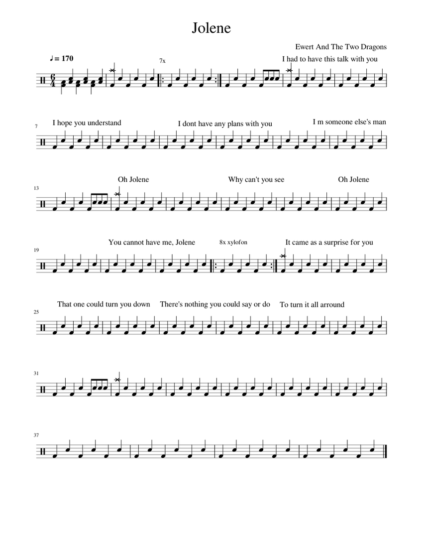 Jolene Sheet music for Drum group (Solo) | Musescore.com