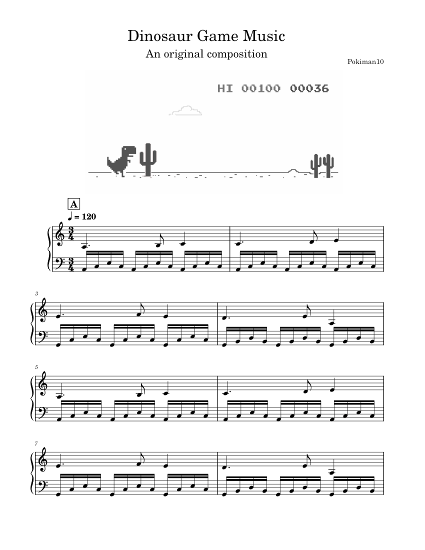 Dinosaur Game Music - an original Composition Sheet music for ...