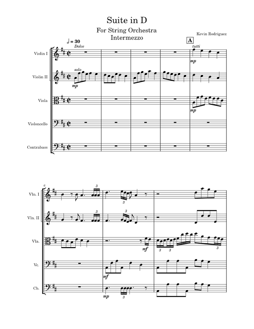 Suite in D Major - Intermezzo Sheet music for Contrabass, Violin, Viola ...