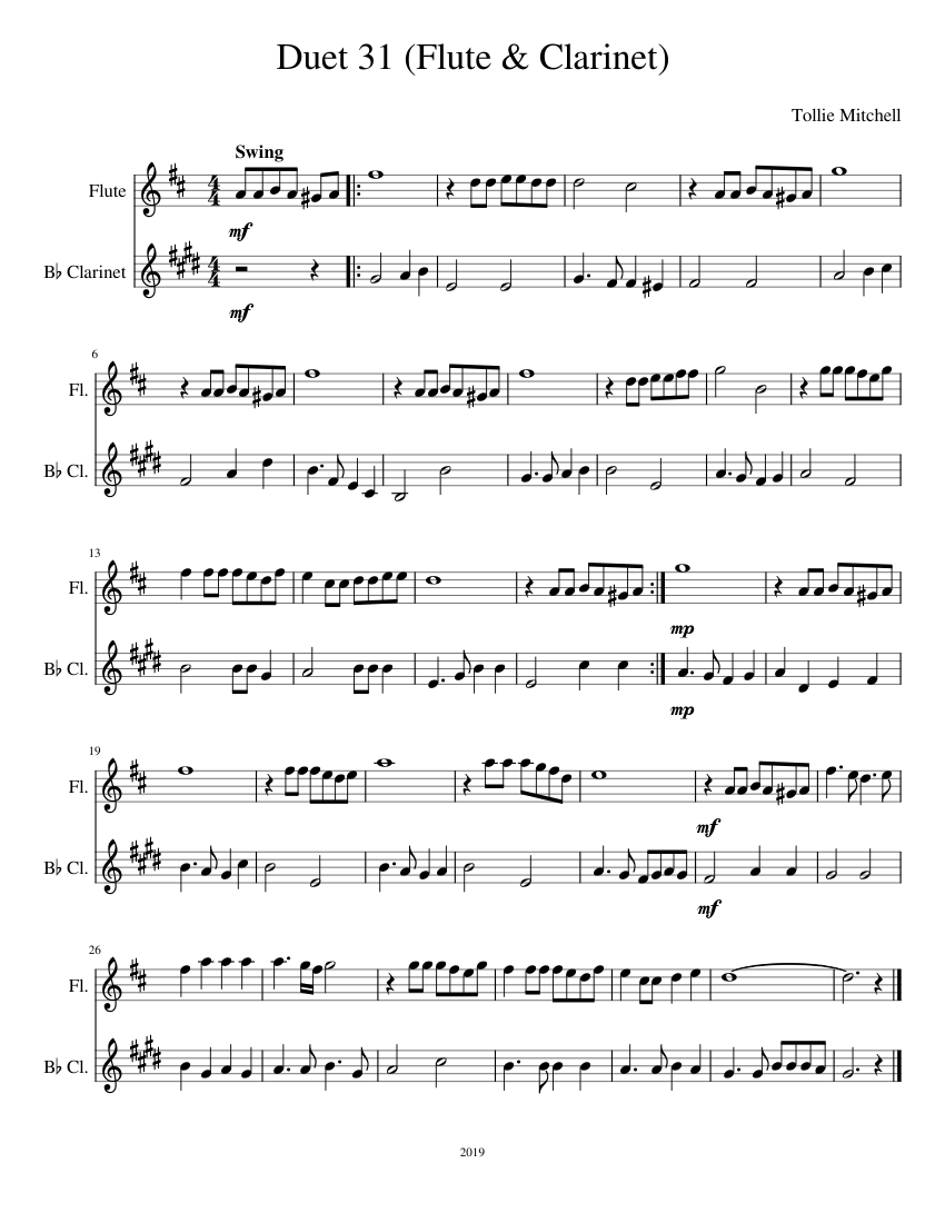 Duet 31 Flute Clarinet Sheet music for Flute, Clarinet in b-flat ...