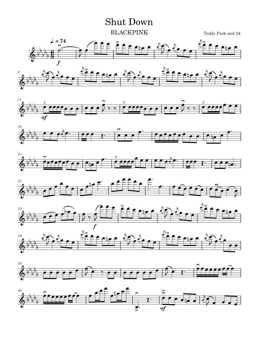 Shut Down – BLACKPINK Violin Solo [FULL SONG] Sheet music for Violin (Solo) | Musescore.com