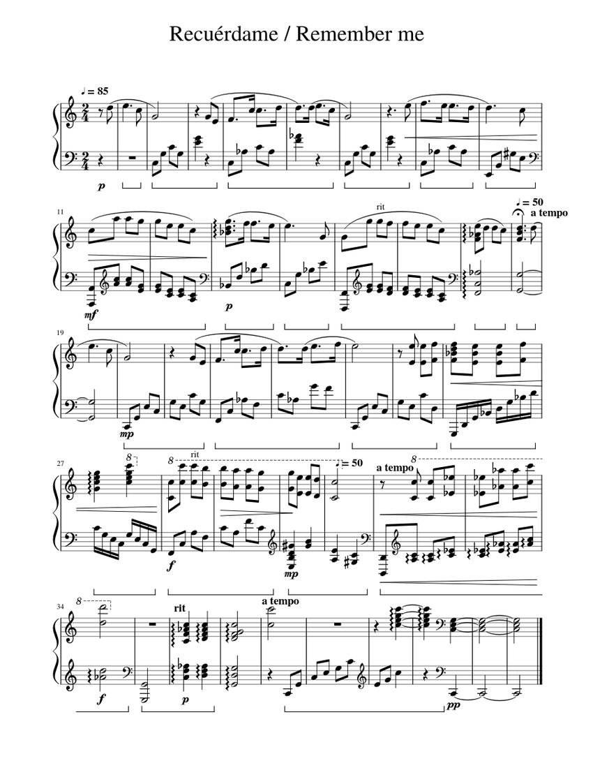 Recuerdame / Remember me (Coco) Sheet music for Piano (Solo) Easy ...