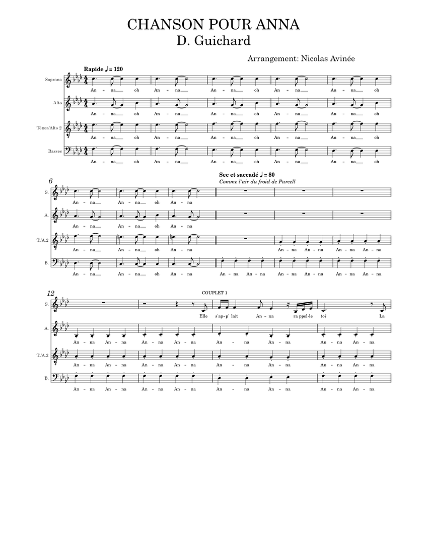 Chanson pour Anna – Daniel Guichard Sheet music for Soprano, Alto ...