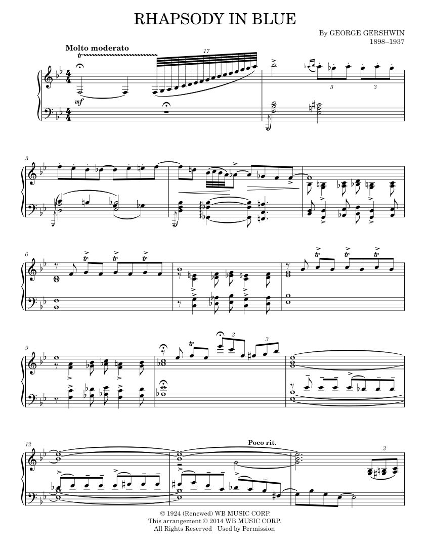 Rhapsody in Blue Sheet music for Piano by George Gershwin Official ...