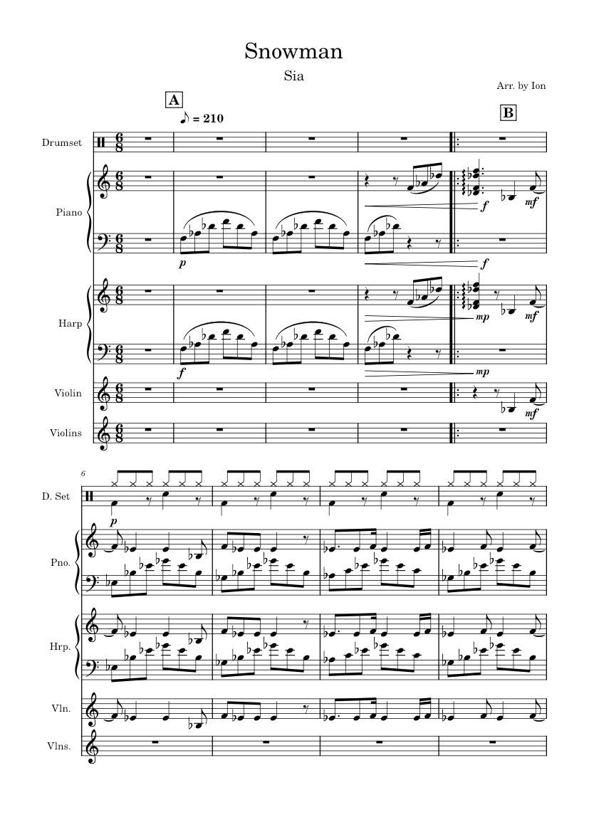 Snowman - Sia Sheet music for Piano, Violin, Drum group, Harp & more ...