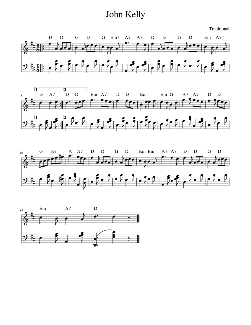 Traditional music - John Kelly Sheet music for Piano (Piano Duo ...