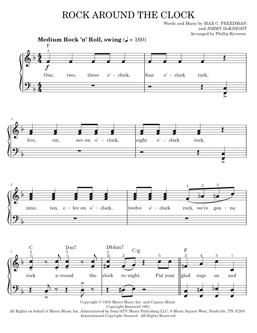 rock around the clock Sheet music for Piano by Bill Haley & His Comets ...