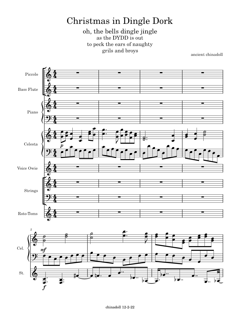 Christmas_in_Dingle_Dork Sheet music for Piano, Vocals, Celesta, Flute ...