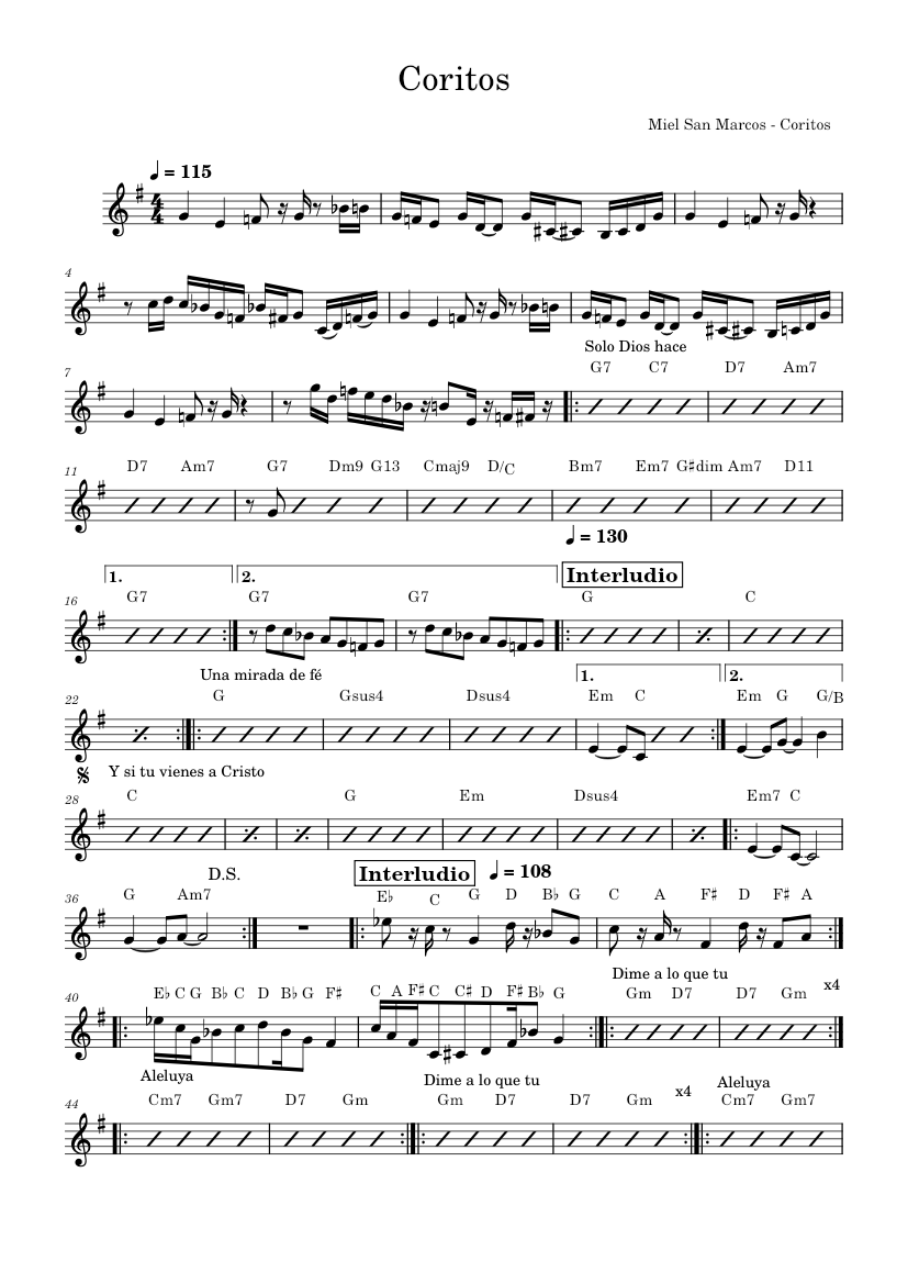Coritos – Miel San Marcos Sheet Music with Chords for Piano (Solo) easy ...