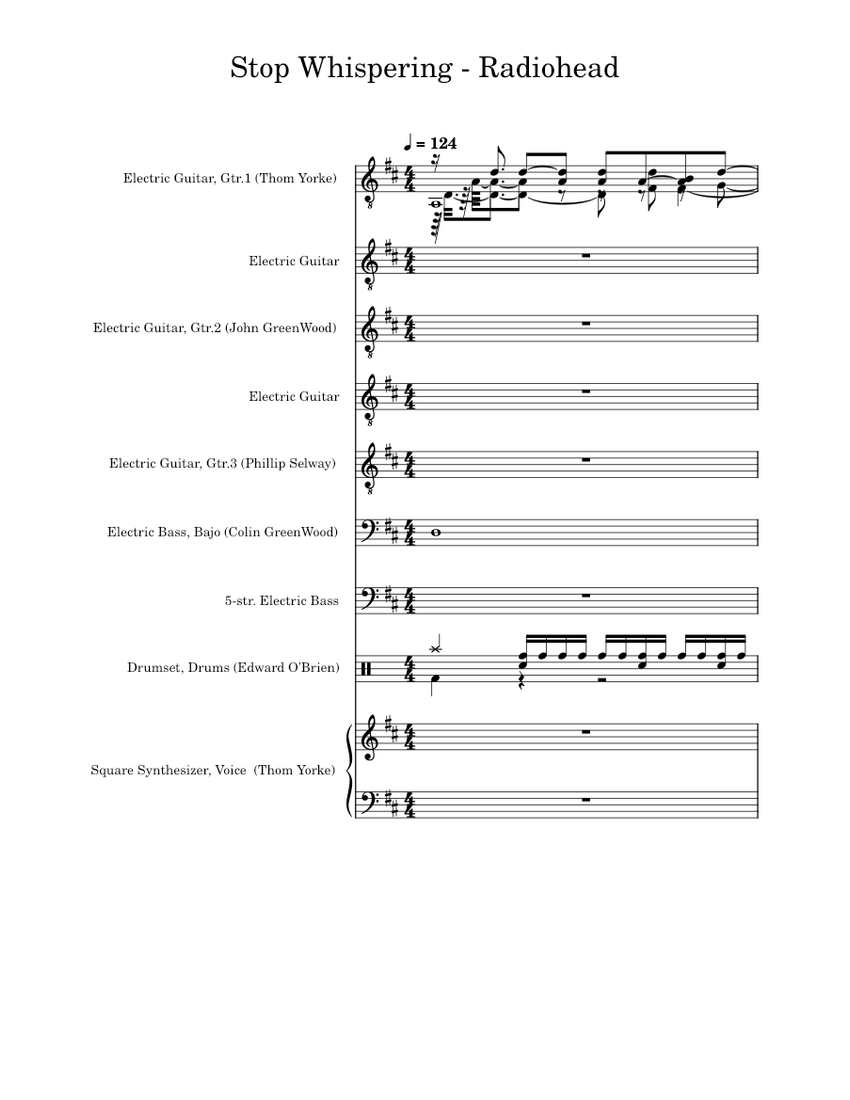 Stop whispering – Radiohead Sheet music for Guitar, Bass guitar, Drum ...