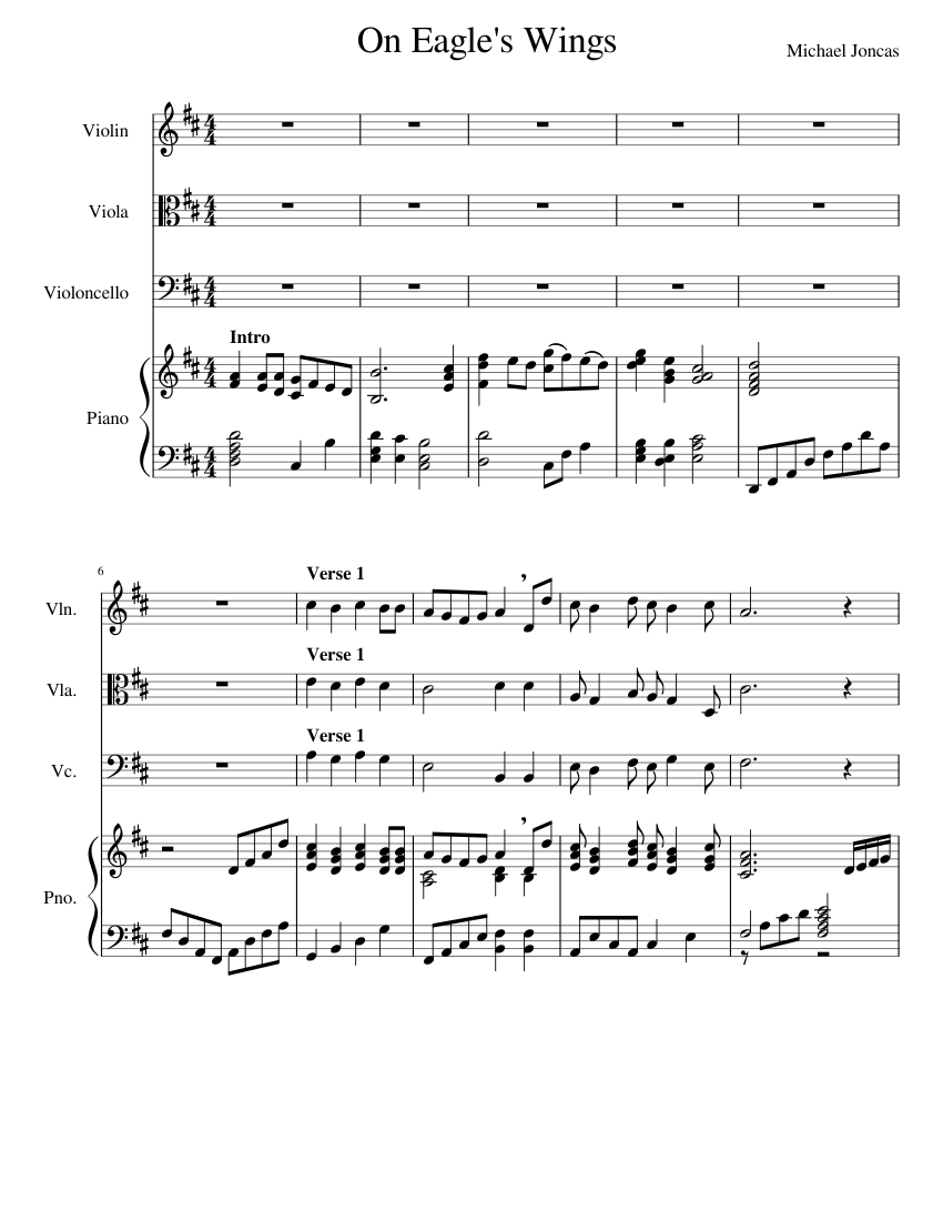 On Eagle's Wings Sheet music for Piano, Violin, Viola, Cello (Piano ...