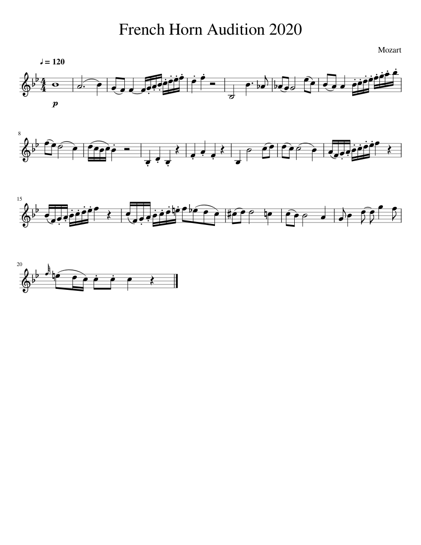 French Horn Audition 2020 Sheet music for French horn (Solo ...