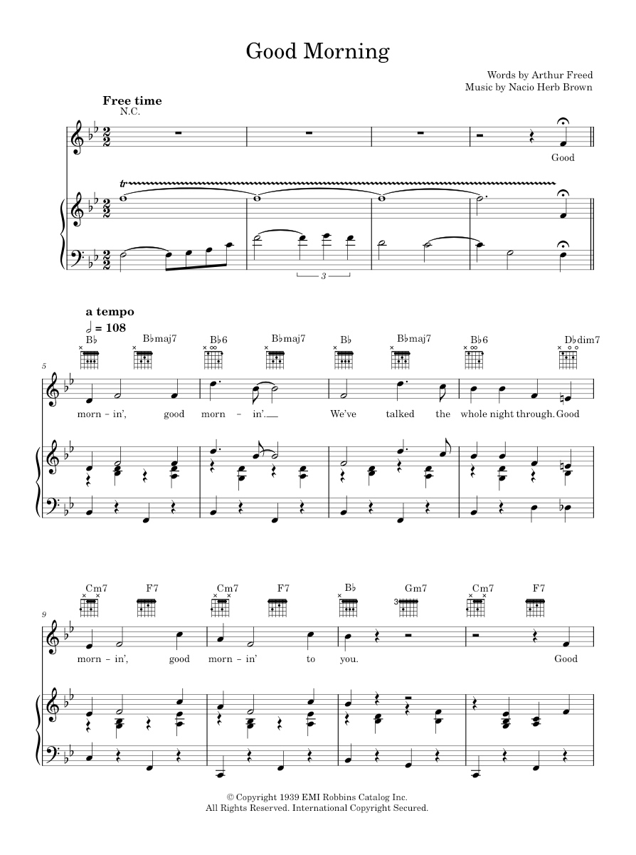 Play Official version of Good Morning (from Singin' In The Rain) sheet ...