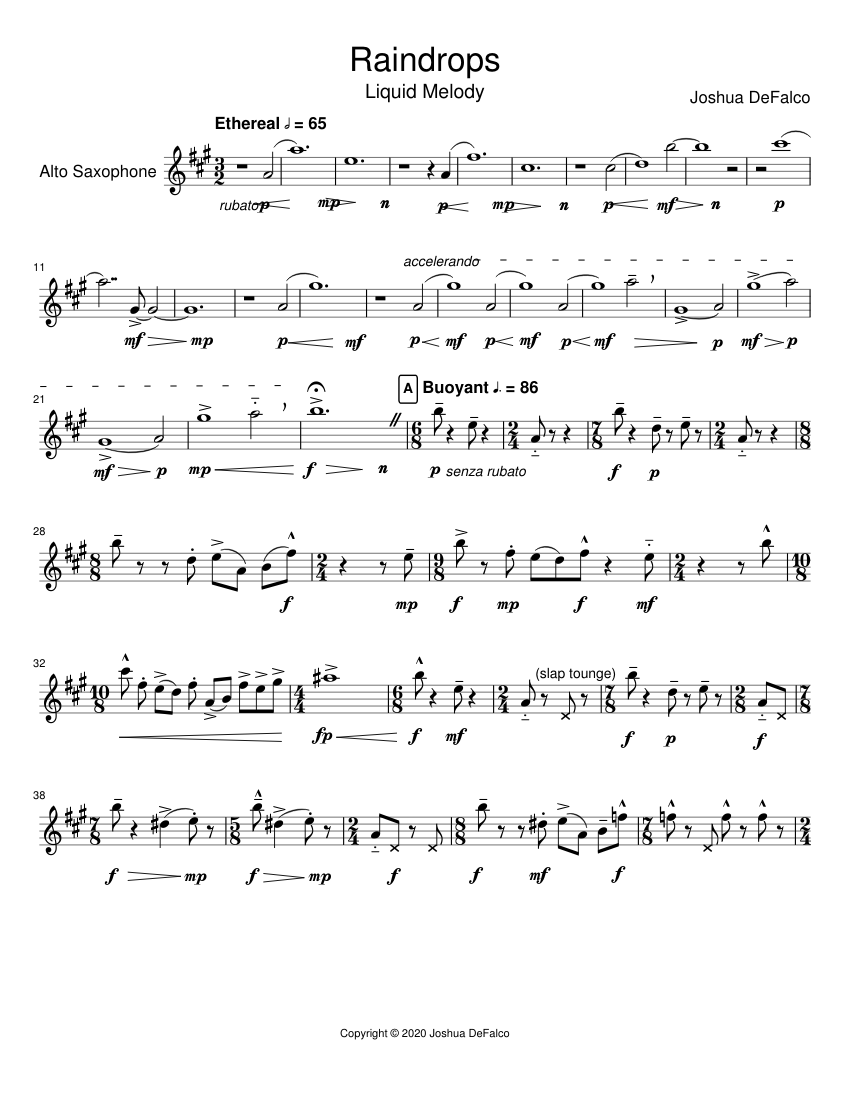 Raindrops | Liquid Melody Sheet music for Saxophone alto (Solo ...
