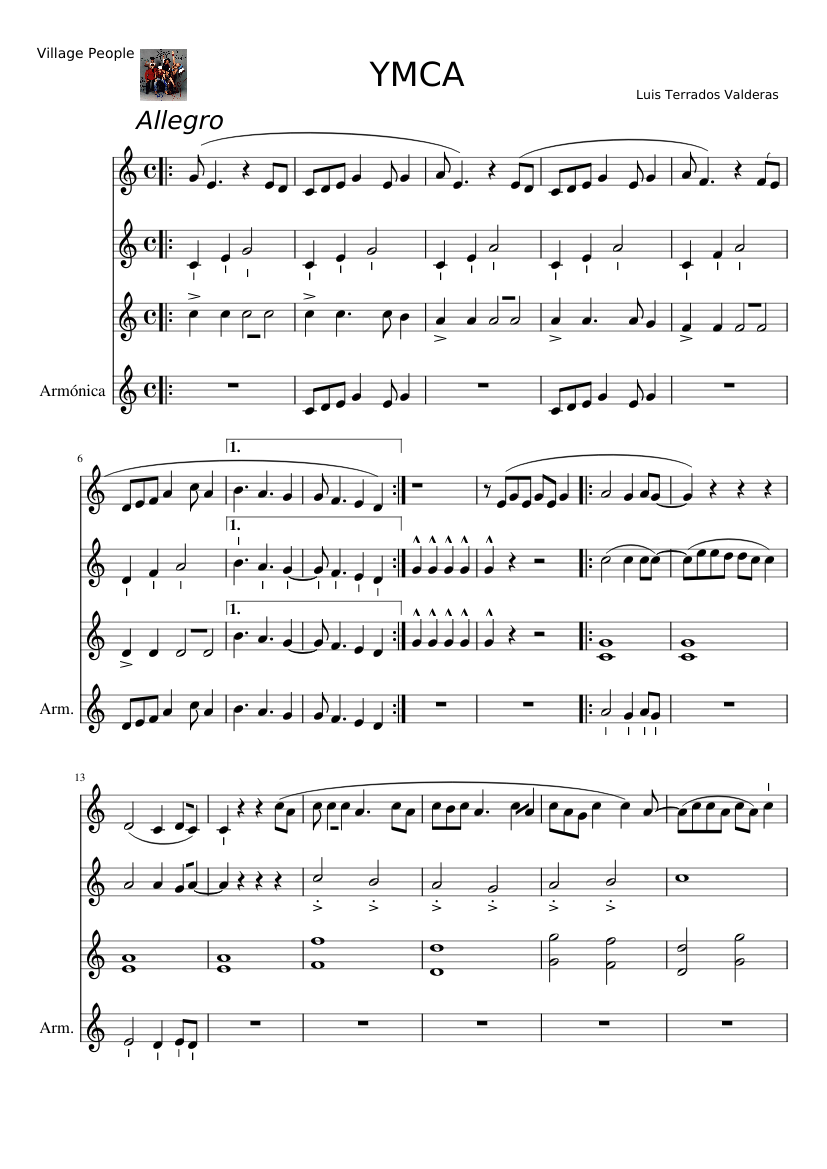 YMCA Village People Sheet music for Harmonica (Solo) | Musescore.com