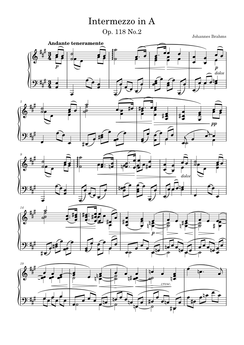 Intermezzo (Op. 118, No. 2) – Johannes Brahms Sheet music for Piano ...