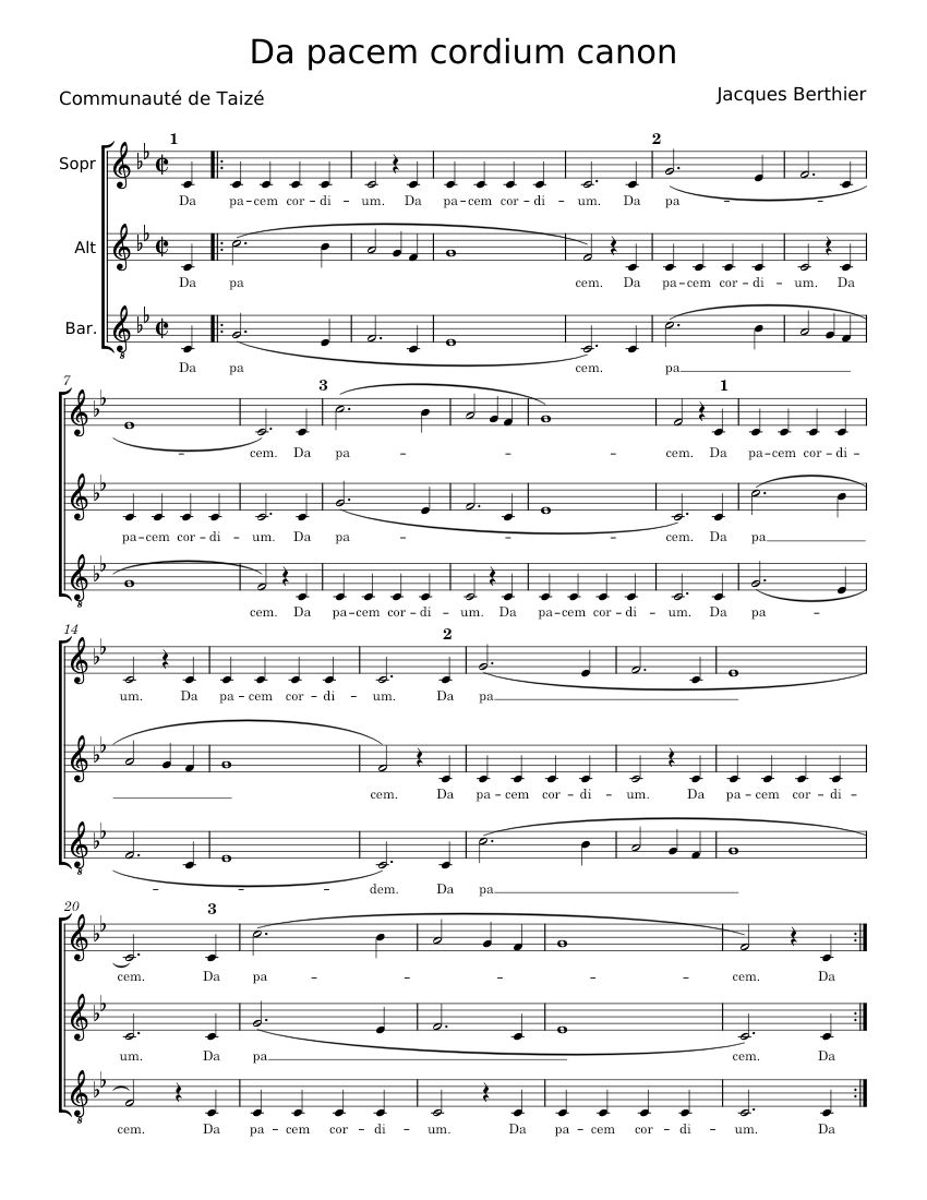 Taizé - Jacques Berthier Sheet music for Soprano, Alto, Baritone ...
