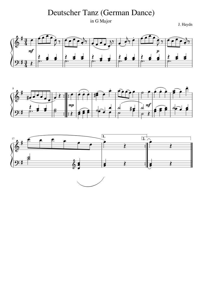 Deutscher Tanz (German Dance) Sheet music for Piano (Solo) Easy ...
