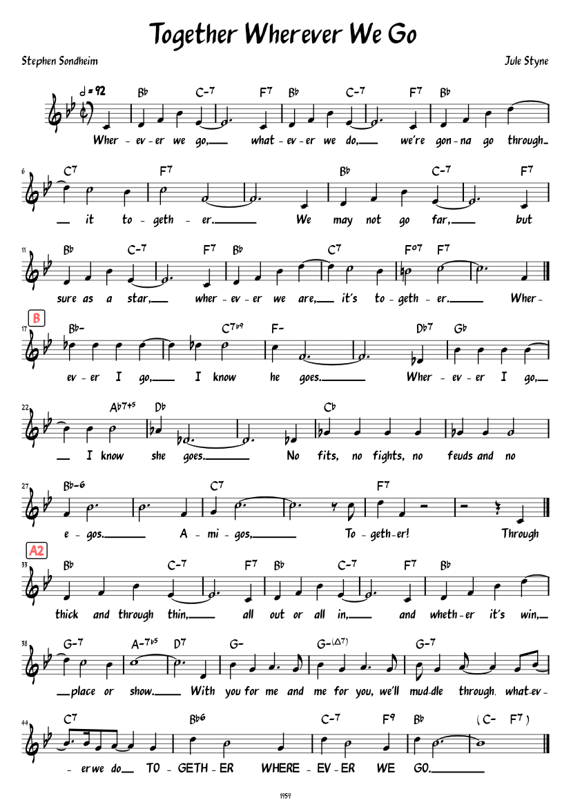 Together Wherever We Go (Lead sheet with lyrics ) Sheet music for Piano ...