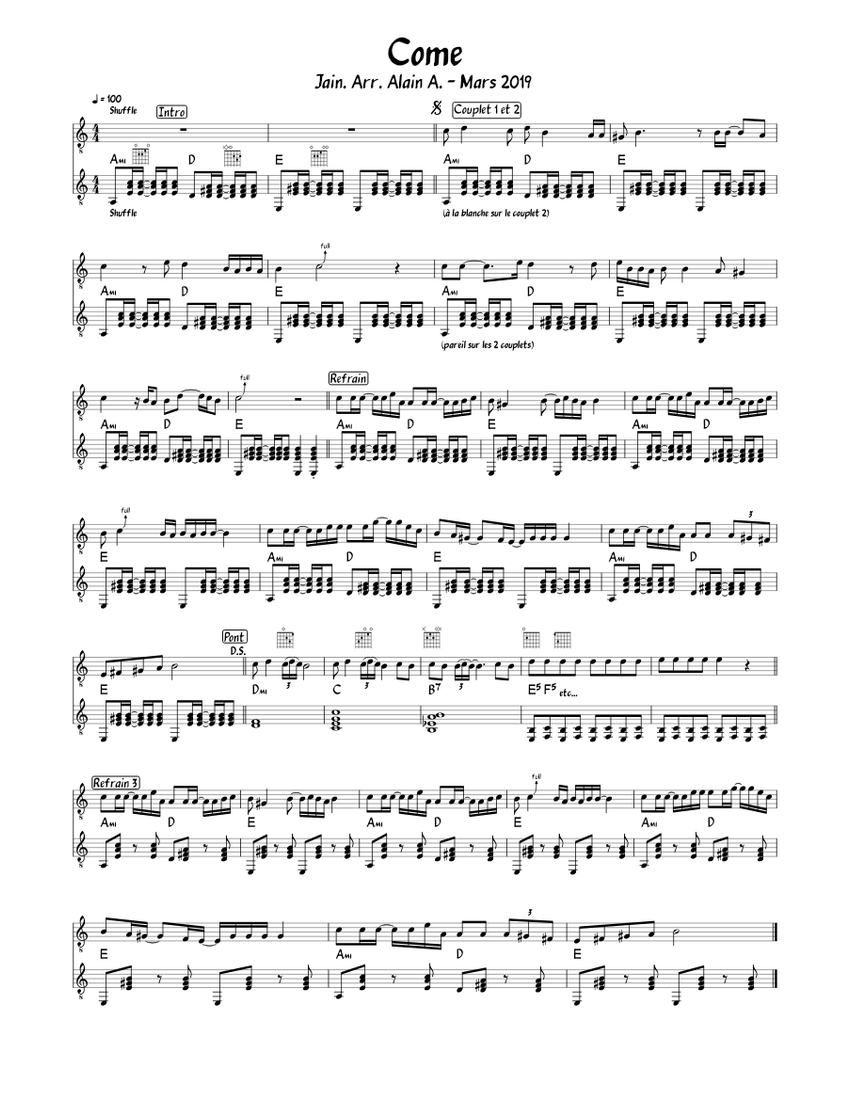 Come (Jain) Sheet music for Guitar (Mixed Duet) | Musescore.com