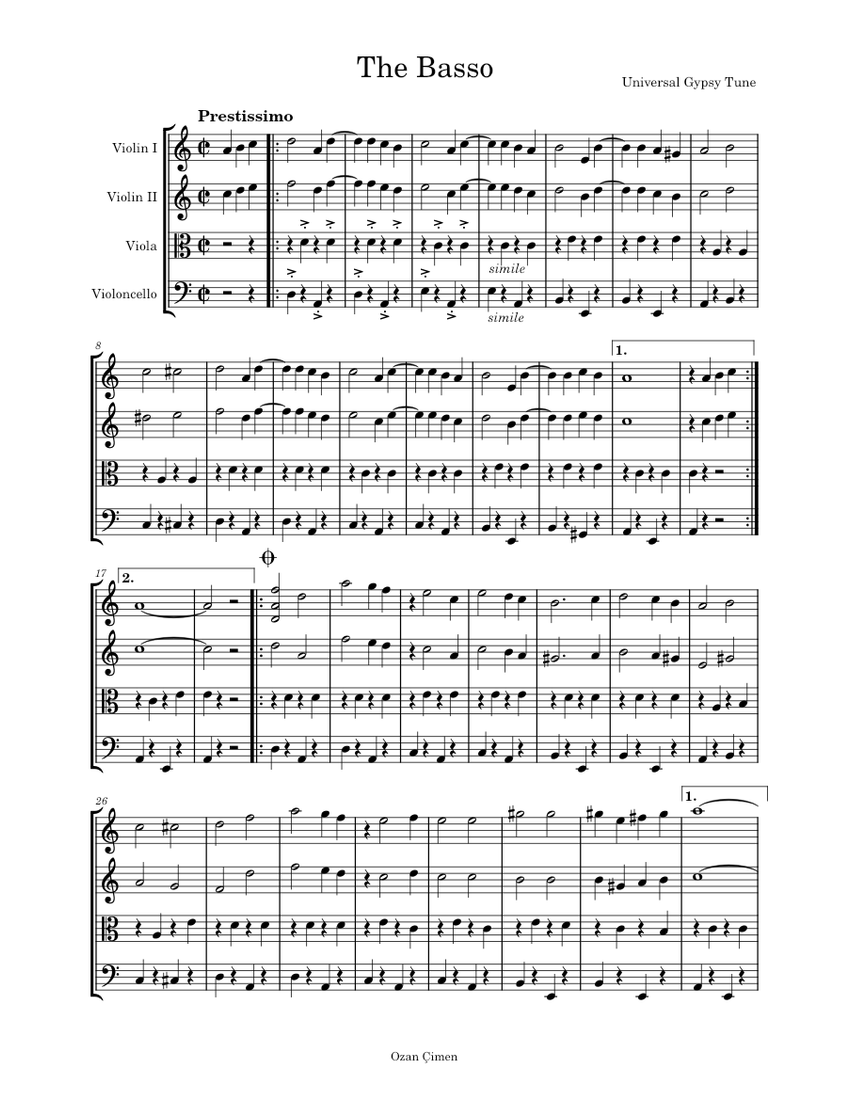 The Basso – Misc tunes The Basso for Quartet Sheet music for Violin ...